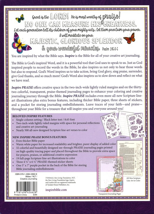 NLT Inspire PRAISE Bible, Filament-Enabled Edition (Hardcover ...